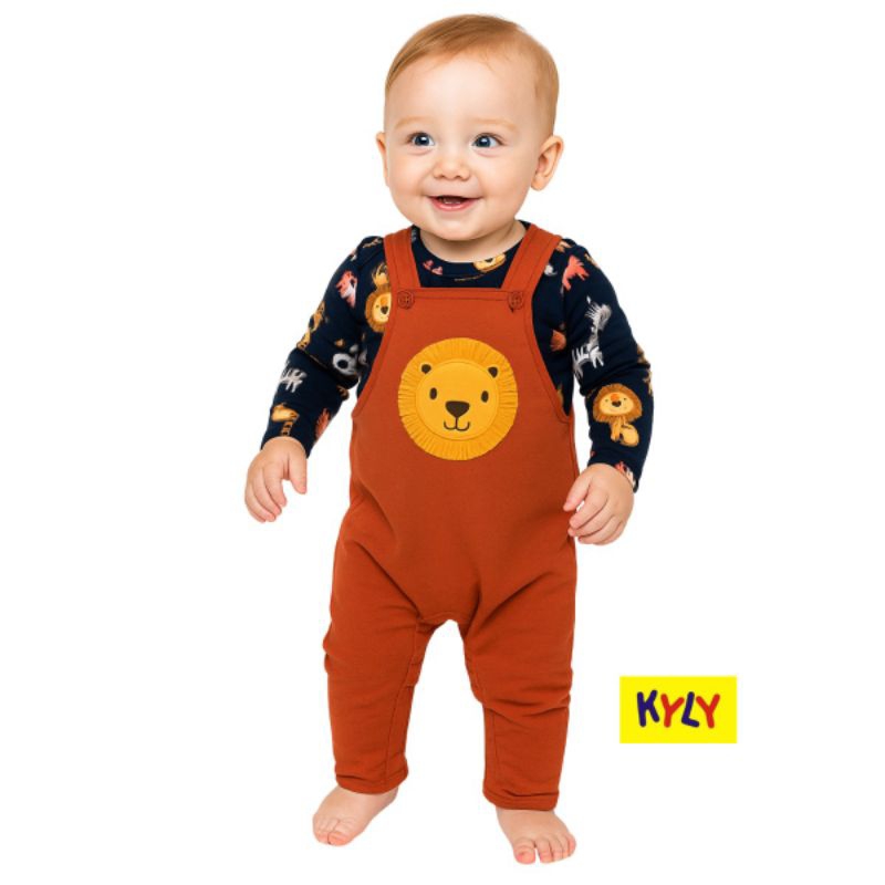 Jardineira Flanelada com Body Manga Longa Bebê Infantil Menino Kyly ...