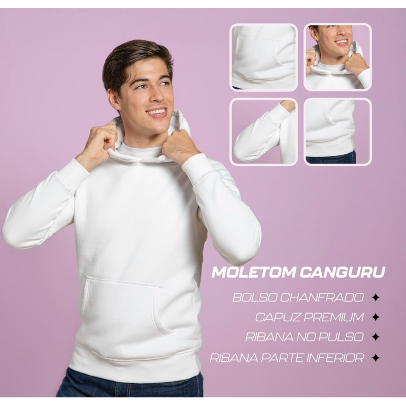 MOLETOM BRANCO MASCULINO LISO COM BOLSO E CAPUZ | Shopee Brasil