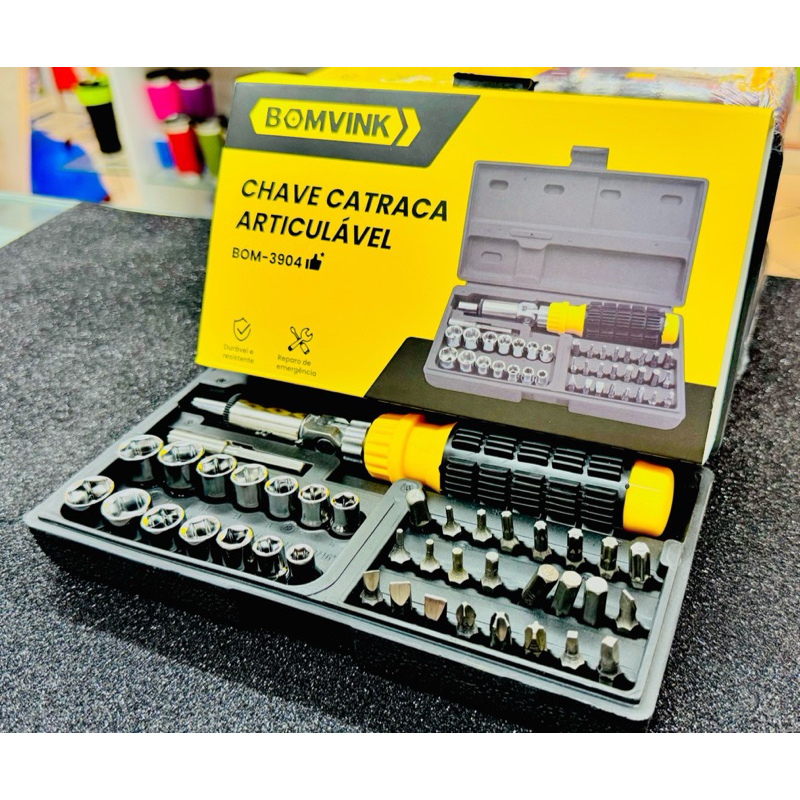 Kit Chave Catraca Articulável Bomvink 46 Peças Soquetes e Bits – Jogo ...
