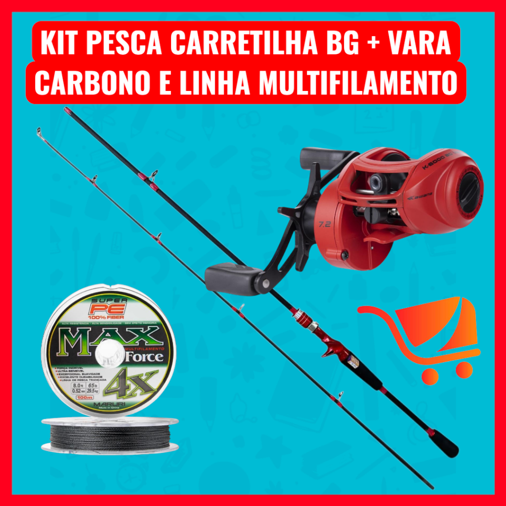 Kit Pesca Carretilha Kawana 6000 Anticabeleira + Vara Carbono E Linha | Shopee Brasil