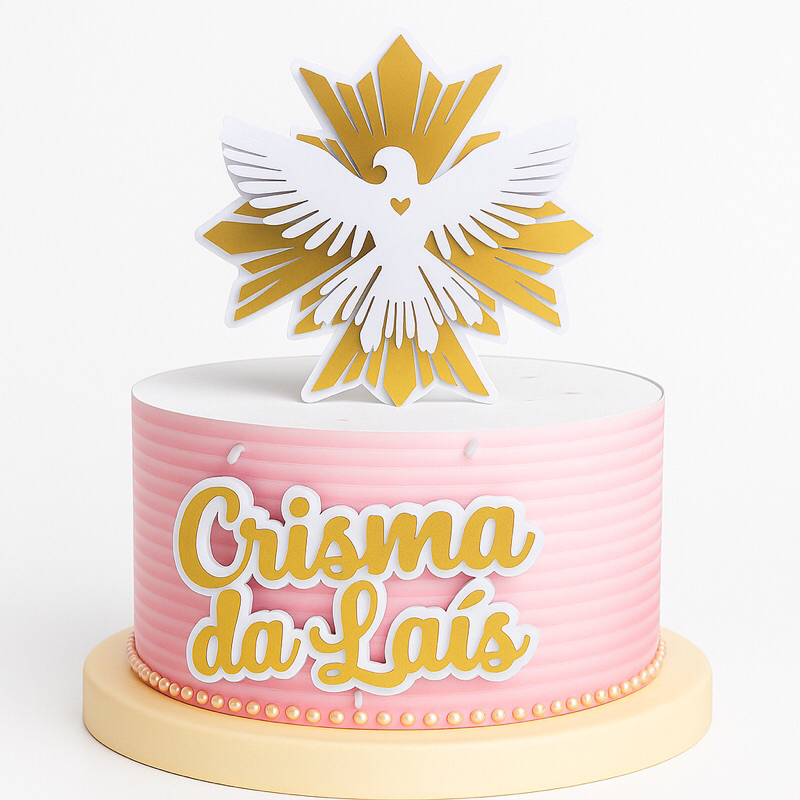 Topper /Topo de Bolo Batizado 3D e Crisma Personalizado Primeira ...