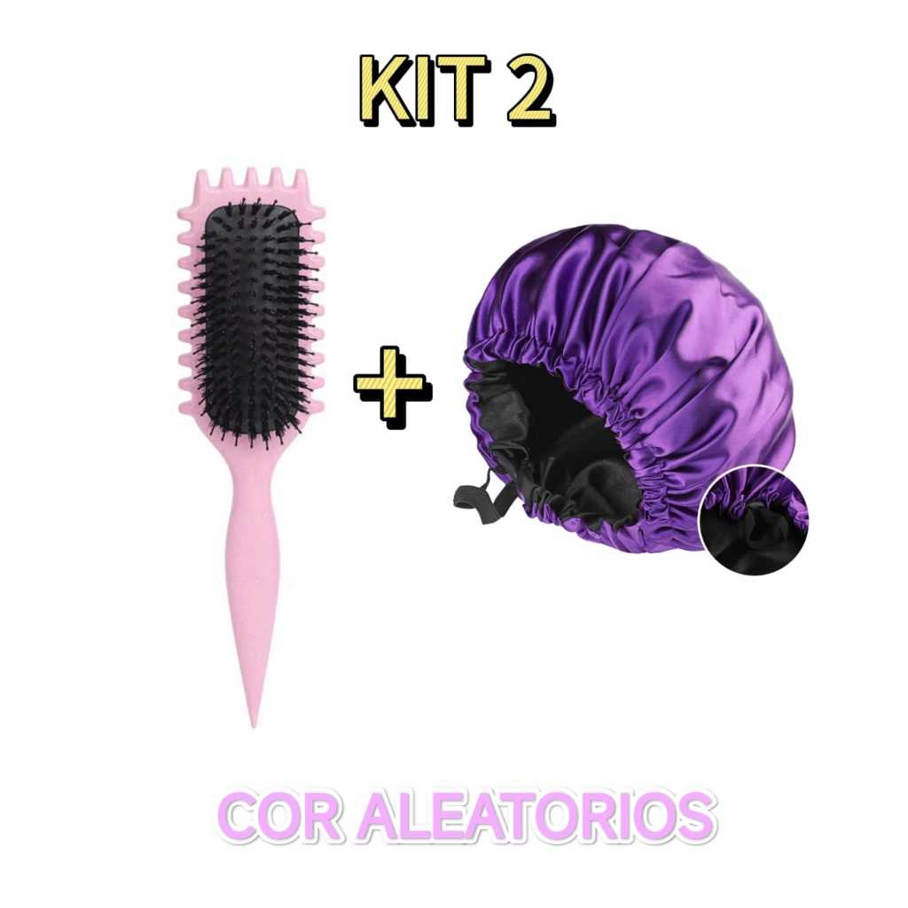 Kit 2 -Escova Onda +Touca Dupla Face de Cetim Cuidados com os Cabelos ...