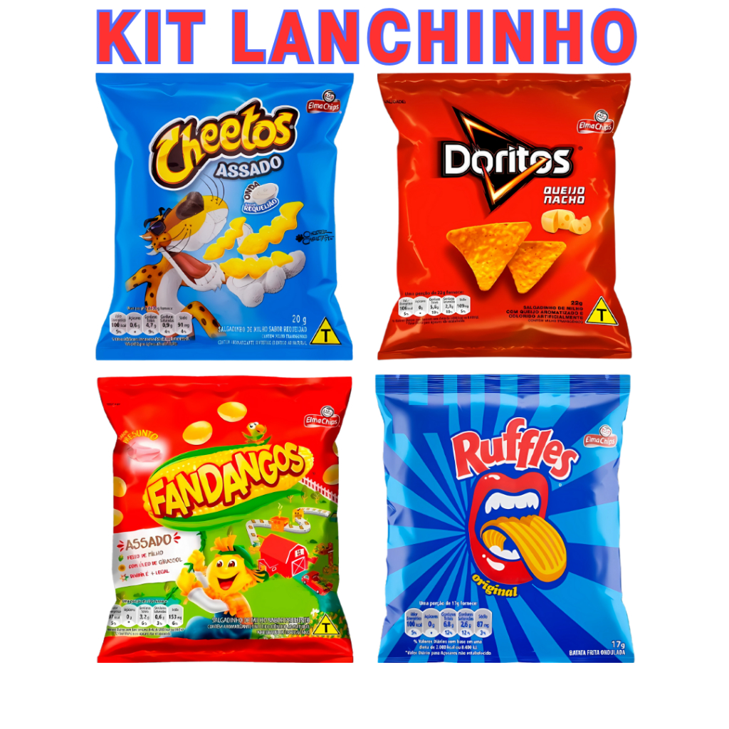 kit 40 salgadinhos Elma Chips Doritos Queijo Nacho, Ruffles Original, Cheetos Requeijão ...