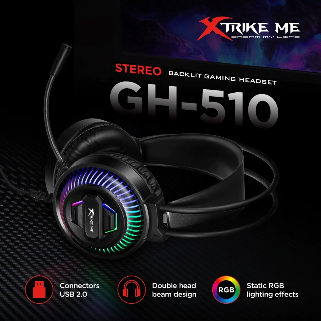 Headset Gamer com Fio USB Xtrike-ME GH-510 Iluminação Led RGB ...