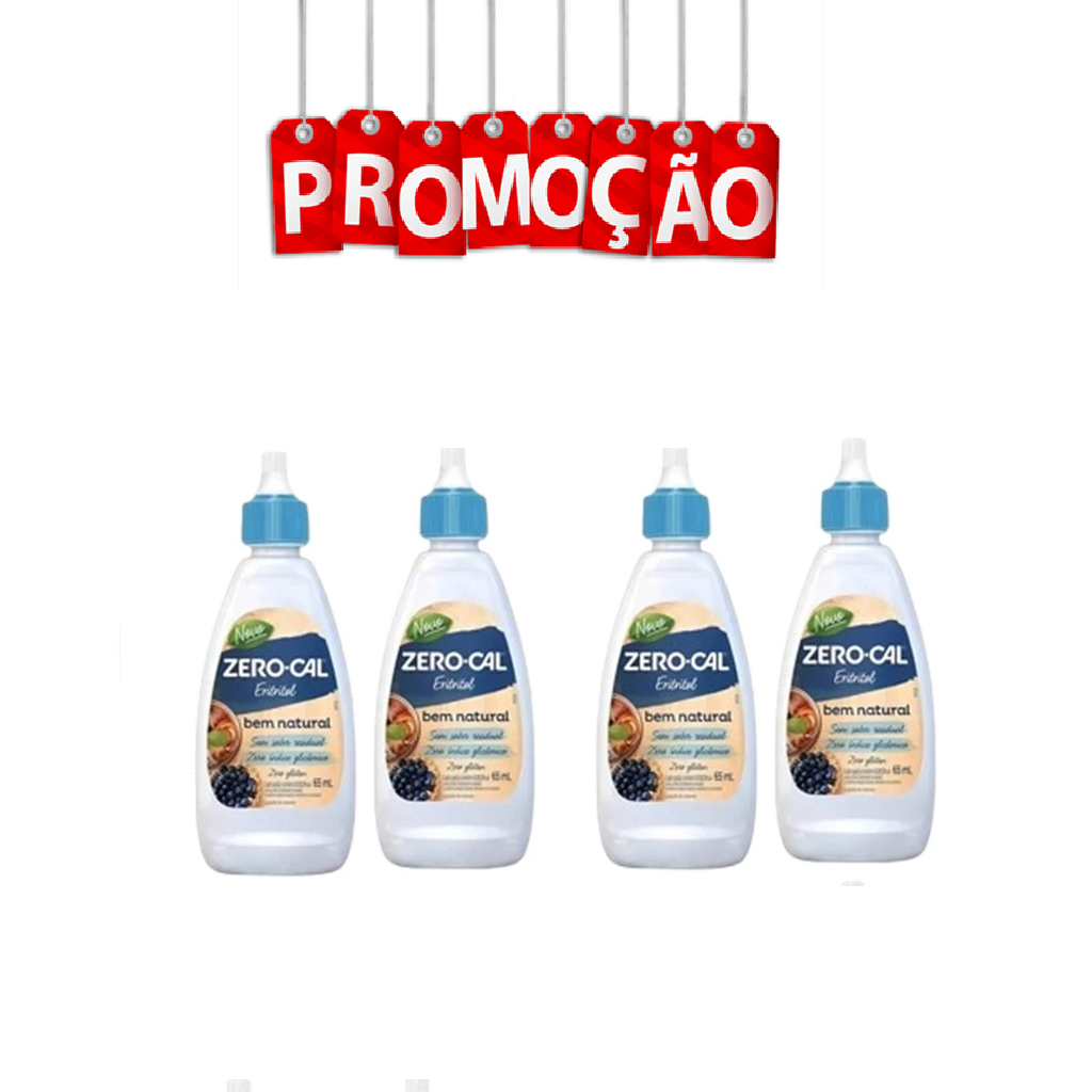 Kit 4 Adoçante Eritritol Líquido Gotas 65ml - Zero-Cal | Shopee Brasil