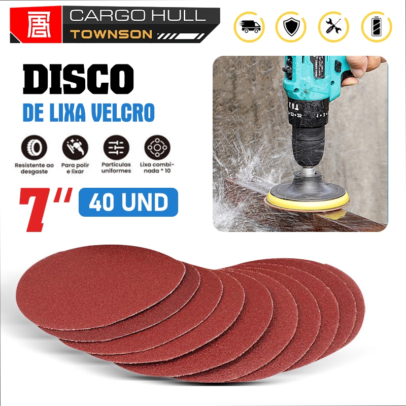 Disco de Lixa Velcro Circular 7 Polegadas 180mm 40 Unidades Sem Furos ...
