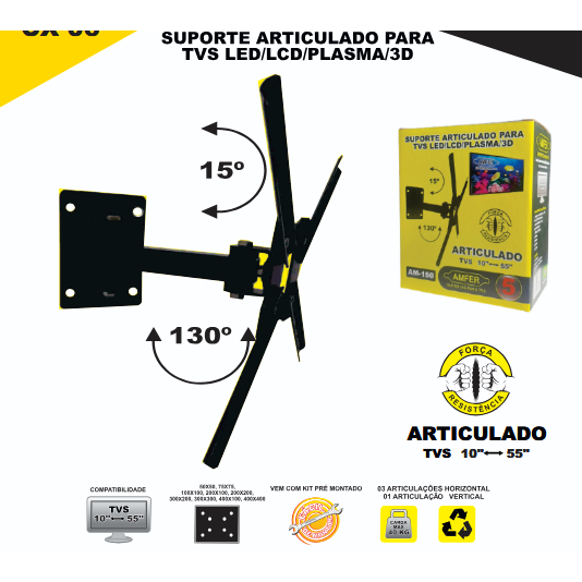 Suporte Articulado para TVS LED/LCD/PLASMA/3D de 10" a 55" | Shopee Brasil