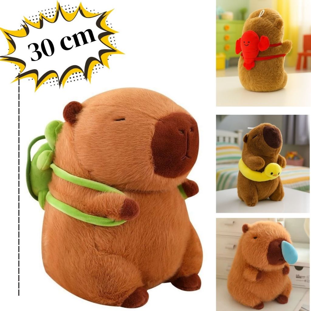 Capivara de Pelucia Mochila tartaruga Grande 30cm Fofinha Capibara ...