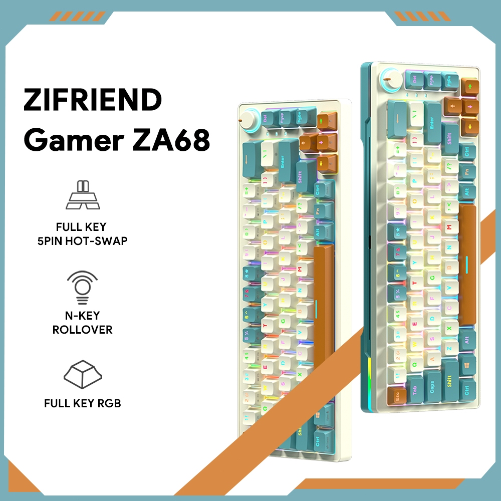ZIFRIEND ZA68 Teclado Mecânico 60% Com Fio Gamer Escritório RGB LED ...