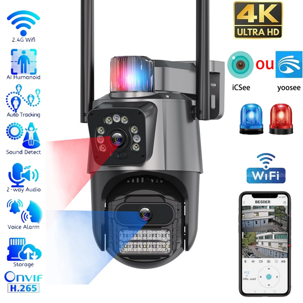 4K Wifi Câmera iCSee OU yoosee De Segurança Visão Noturna Ip Dupla ...
