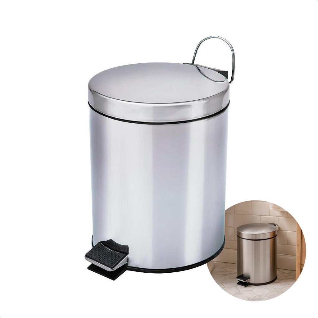Lixeira Inox 3 Litros com Pedal e Cesto Removível Banheiro Cozinha ...