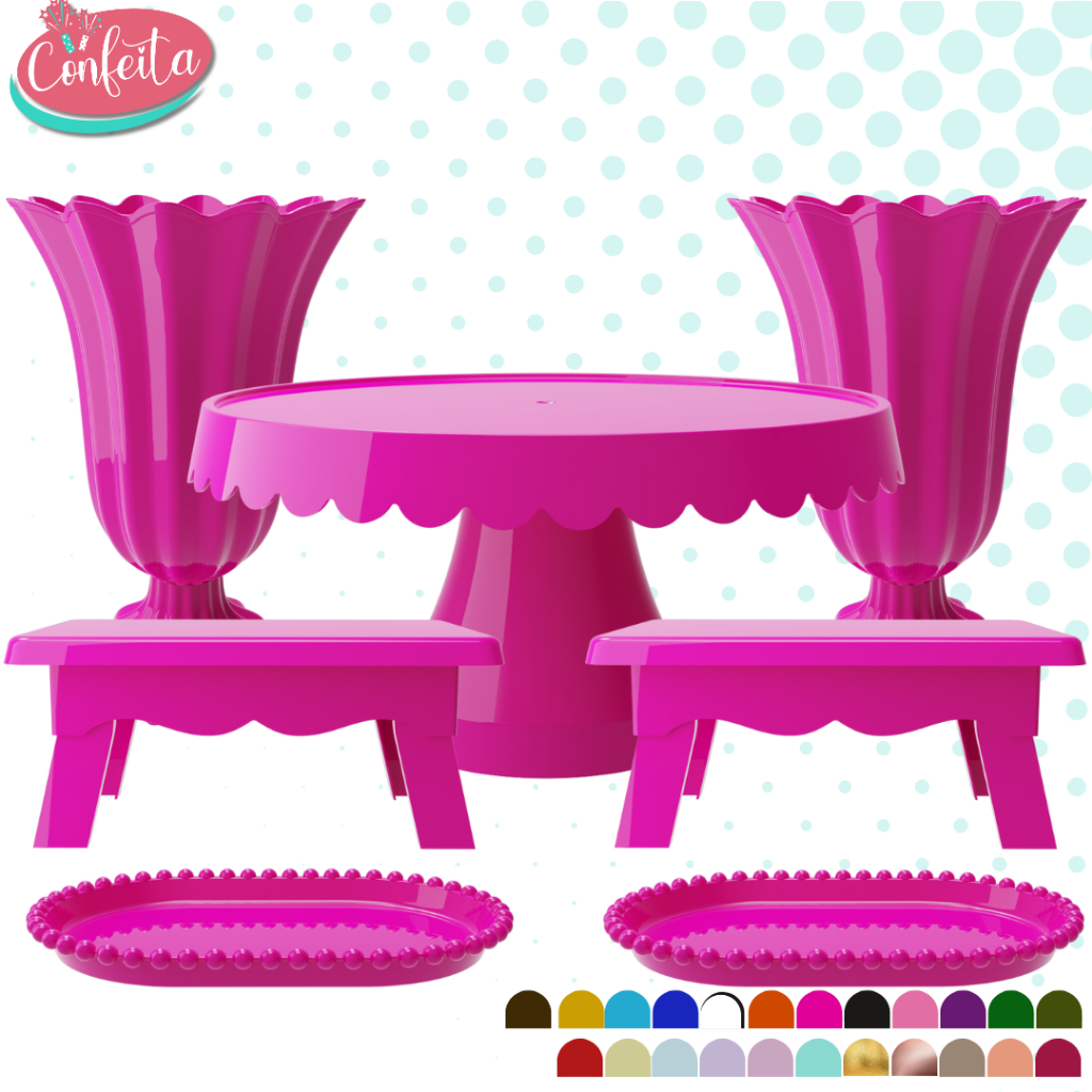Kit Completo de Festa com 1 Boleira Popi Plus, 2 Vasos Popi, 2 Mesinhas ...