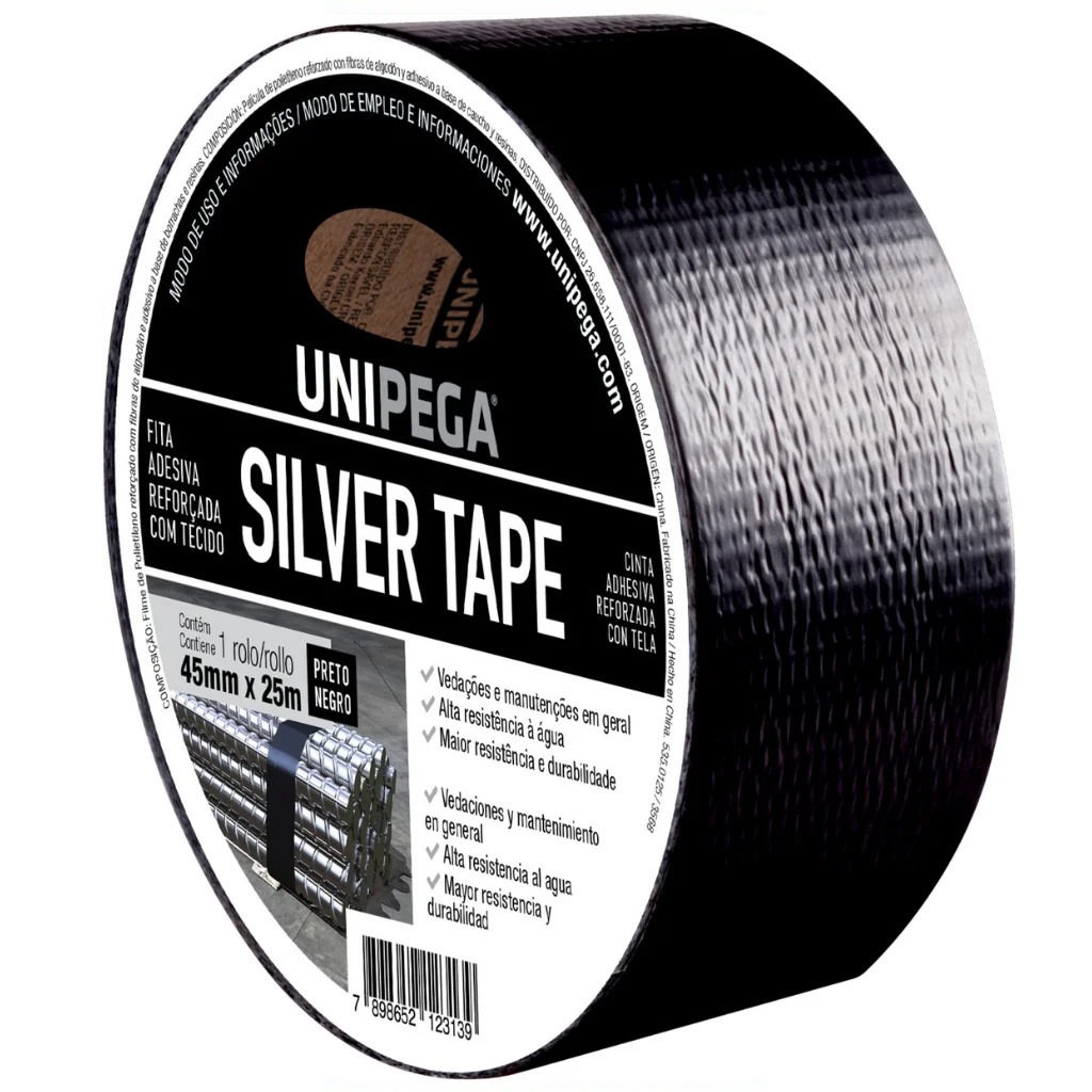 Fita Adesiva Silver Tape Preta Shrink 45mmx5m Unipega | Shopee Brasil