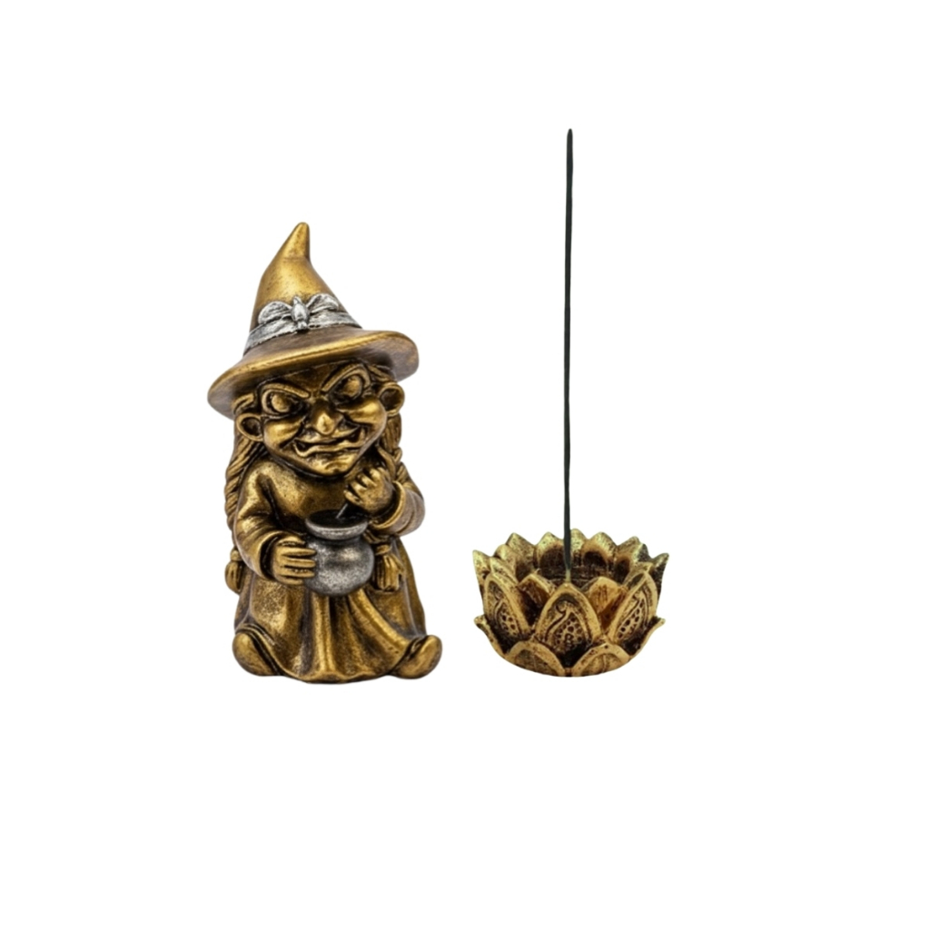 Kit Bruxa da Sabedoria e Incensário Flor de Lótus em Resina | Shopee Brasil