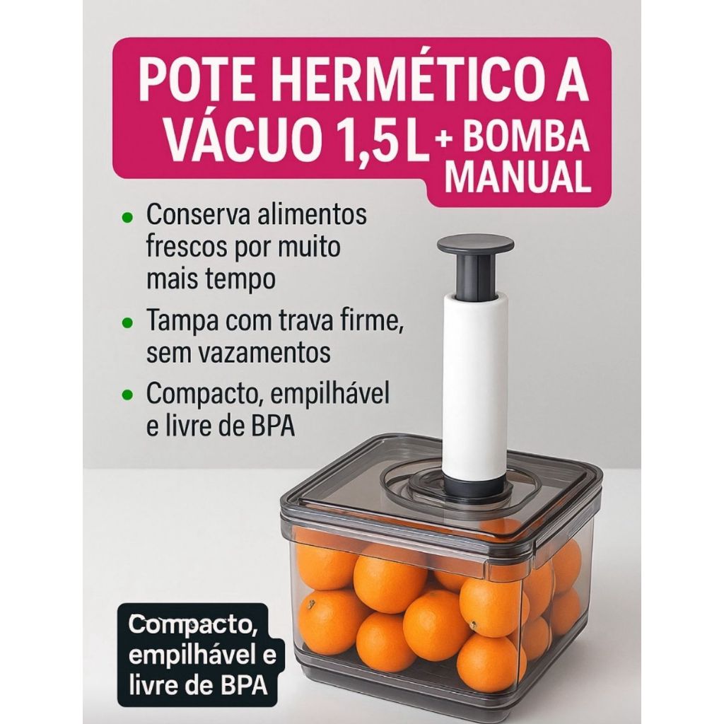 Pote Hermético com Bomba de vácuo isola cheiro conserva alimentos 1 ...