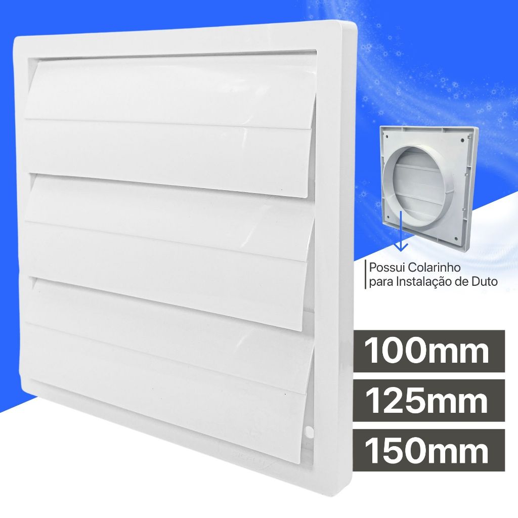 Grelha Auto Fechante Veneziana Grade 100mm 125mm 150mm P/ Exaustor ...