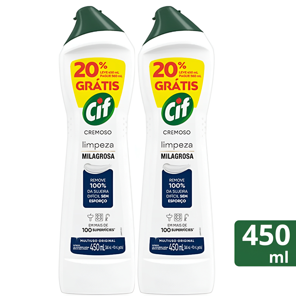 Kit 2 Cif Multiuso Cremoso Limpeza Milagrosa Sem Esforço 450ml | Shopee ...
