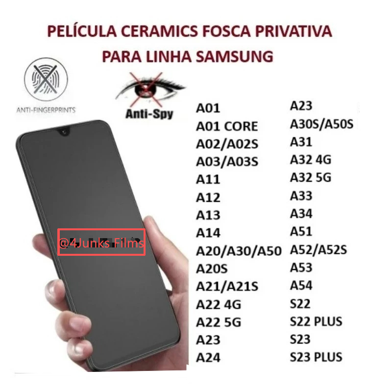 Película Cerâmica Fosca Privacidade Samsung Galaxy S20Fe S21Fe S22 S23 ...