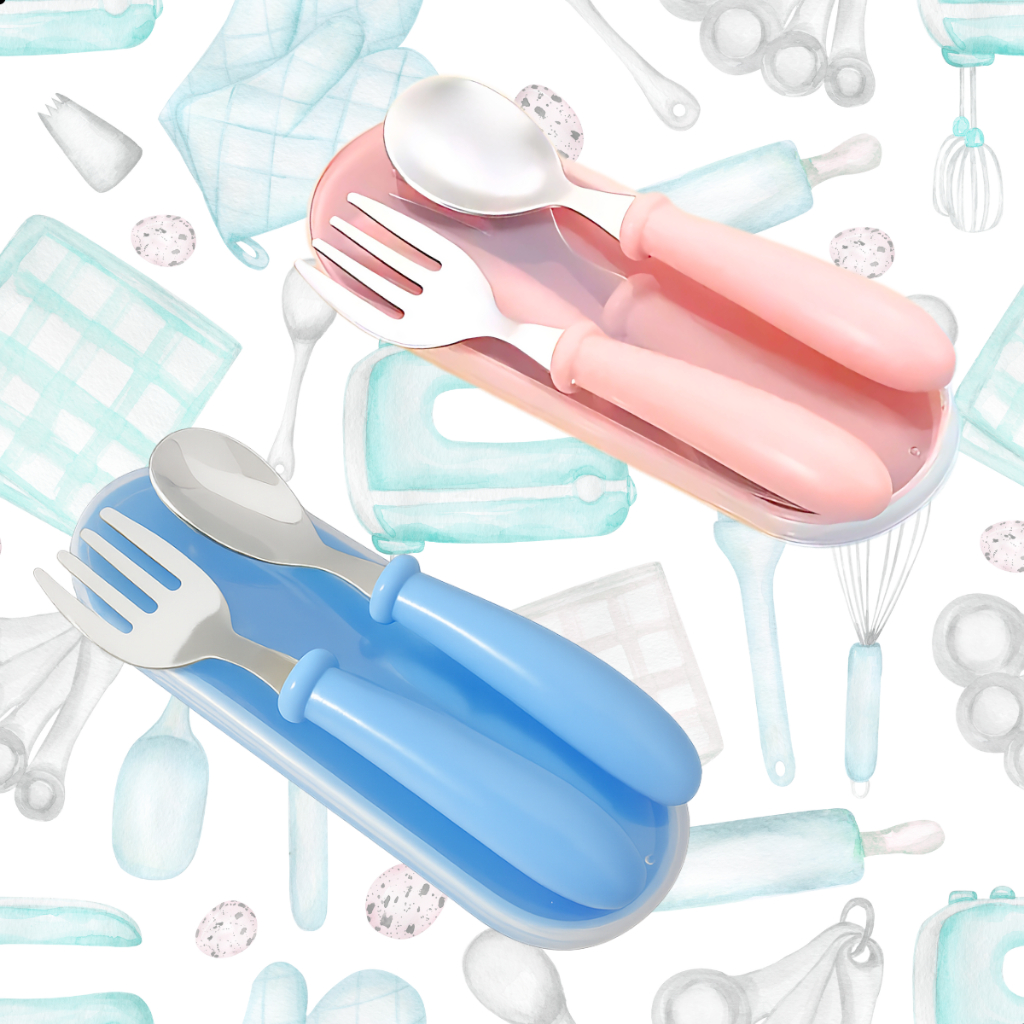 Kit Talheres Infantil Inox Colher Garfo Rosa ou Azul Com Estojo Bebe ...