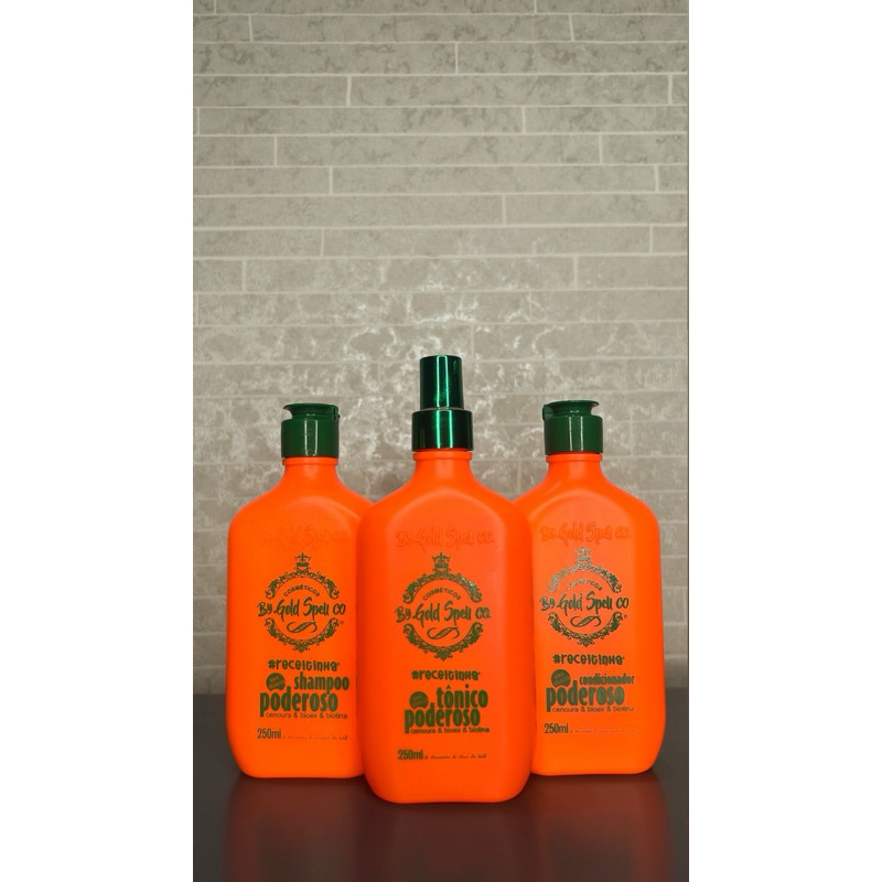 Tônico poderoso + shampoo + condicionador Gold spell | Shopee Brasil