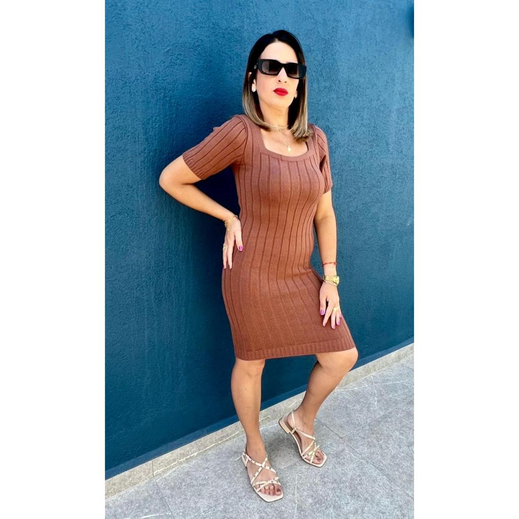 Vestido Canelado Grosso Sofia / Manga curta | Shopee Brasil