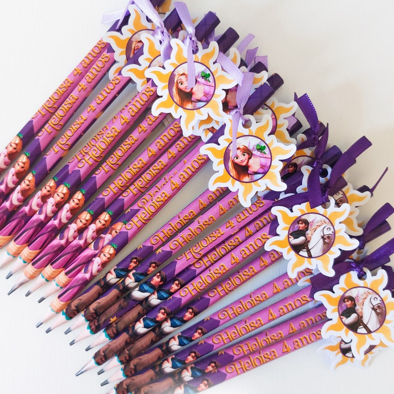 Kit 10 a 50 Lápis Personalizado com Tag Rapunzel Enrolados ...