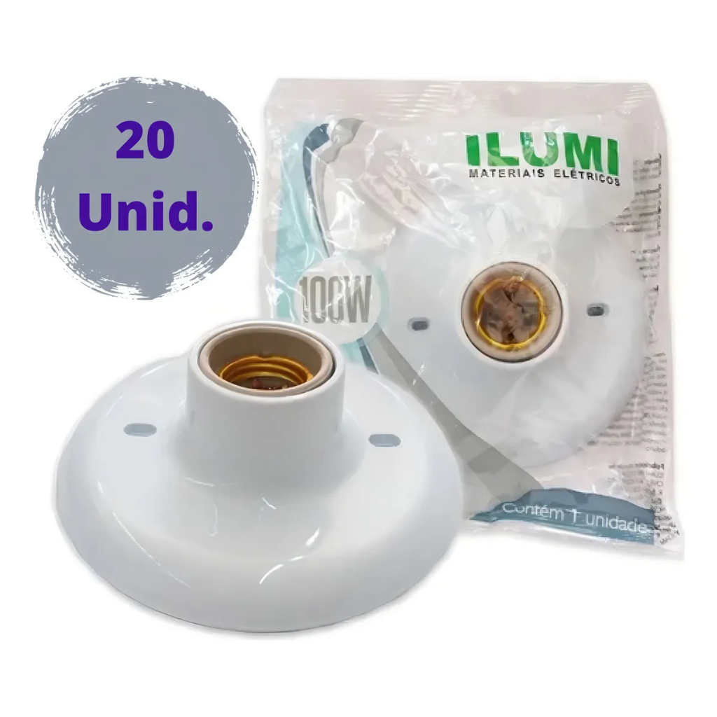 Kit 20 Plafon Plafonier de Sobrepor Branco Ilumi Bocal E27 Porcelana ...
