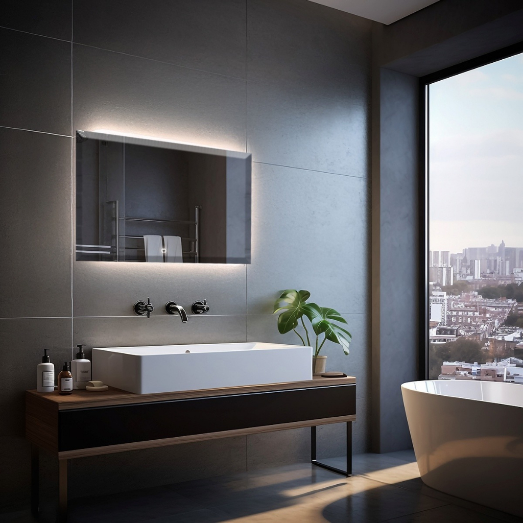 Espelho Bisotê Grande Com Led Retangular 80X50cm Chanfro de 20mm ...