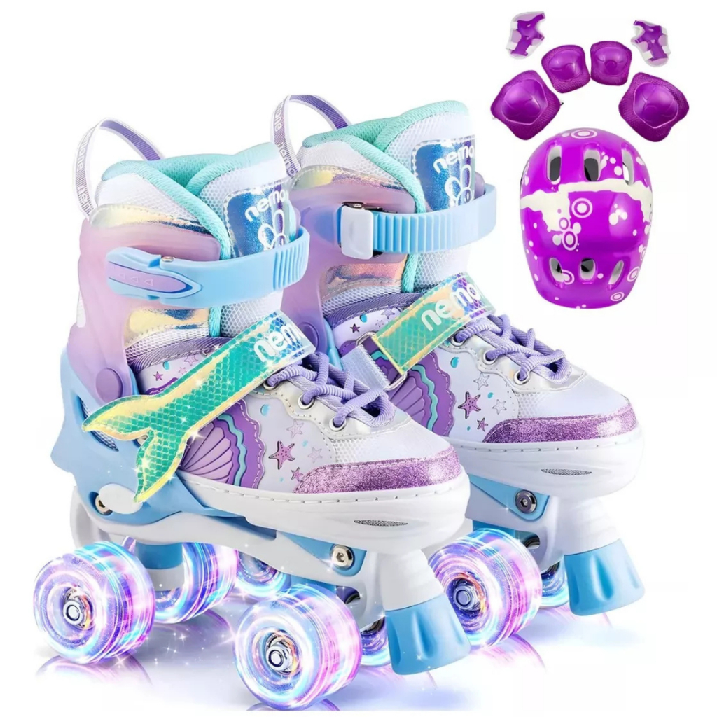 Patins 4 Rodas Quad com Rodas LED e Ajustável c/ Kit Proteção Desenho ...