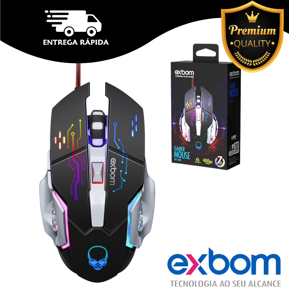Mouse gamer 6 botões com LED RGB 4800 Dpi ajustável EXBOM MS-G280 ...