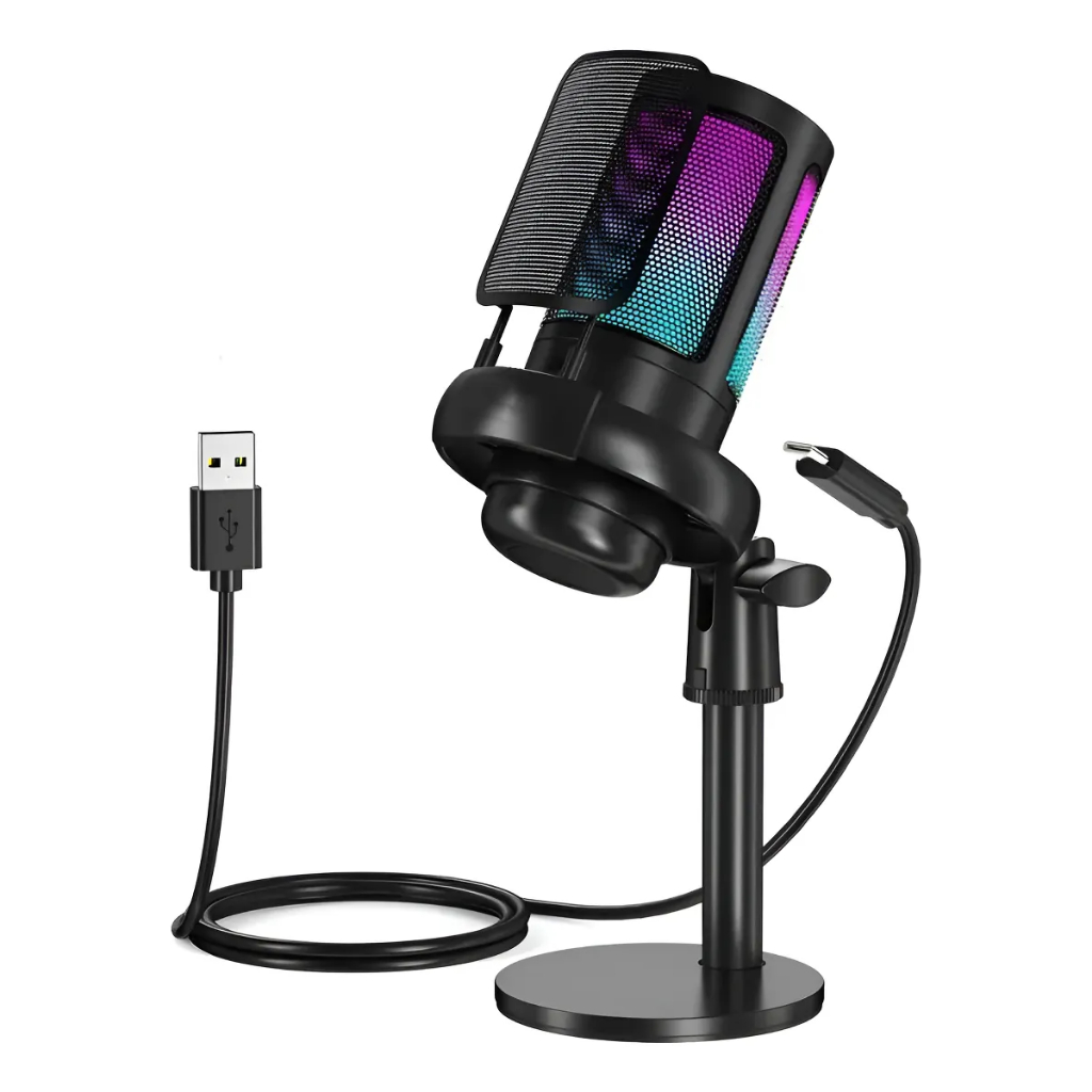 Microfone Condensador RGB Gamer Som Alta Qualidade Cancelamento Ruído ...