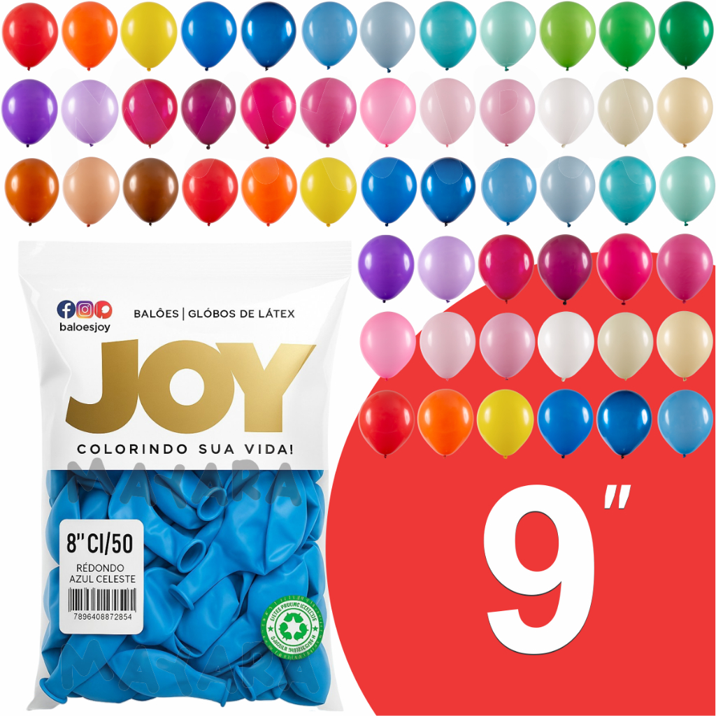 50 und Balão Bexiga 9 Polegadas Joy Balões Linha Profissional - Pacote 50 unidades | Shopee Brasil