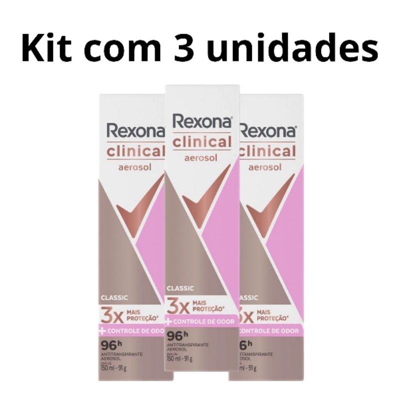 KIT C/ 3 UND Desodorante Rexona Clinical Aerosol Antitranspirante ...