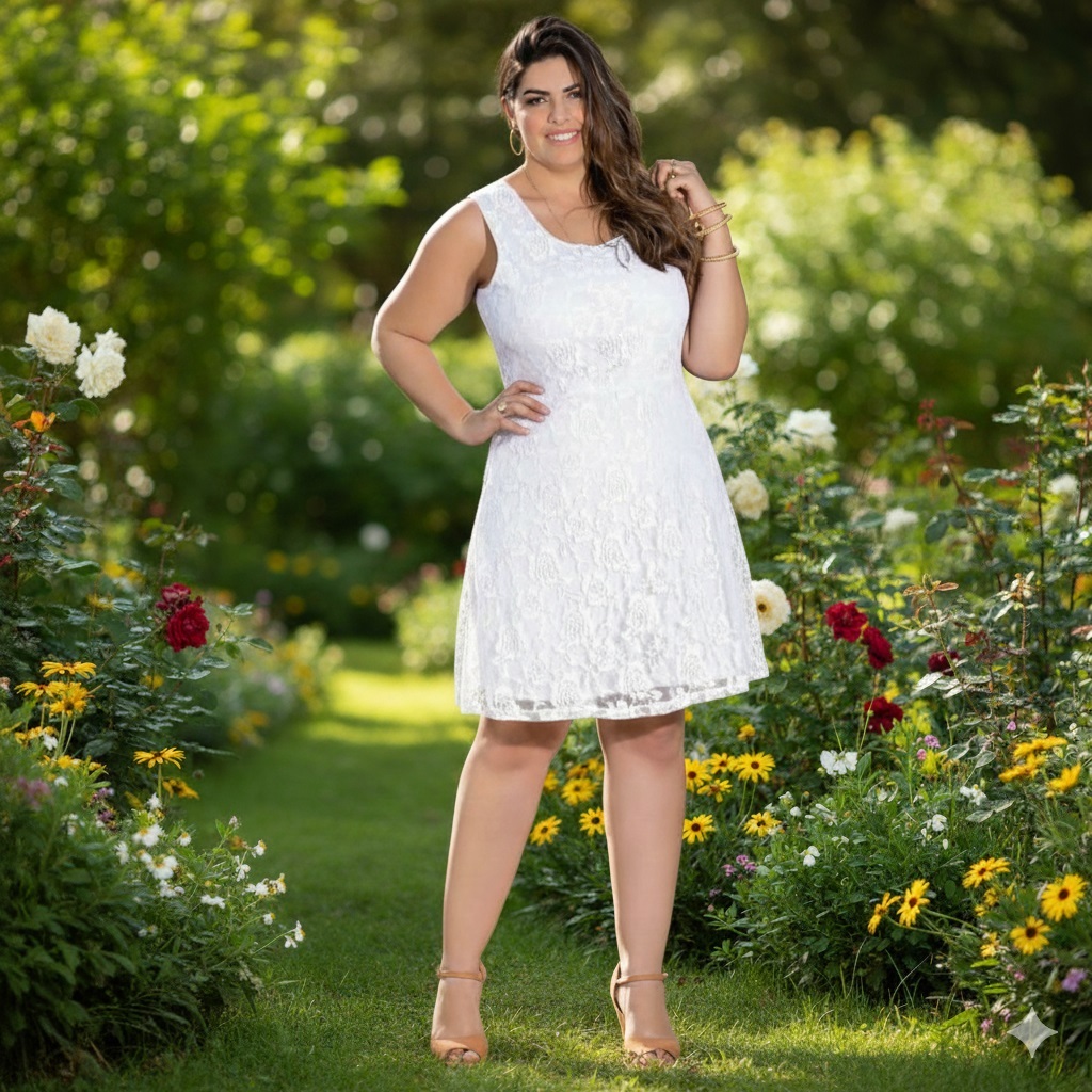 Vestido Renda Sem Manga 44 Festa Plus Size Casamento Civil | Shopee Brasil