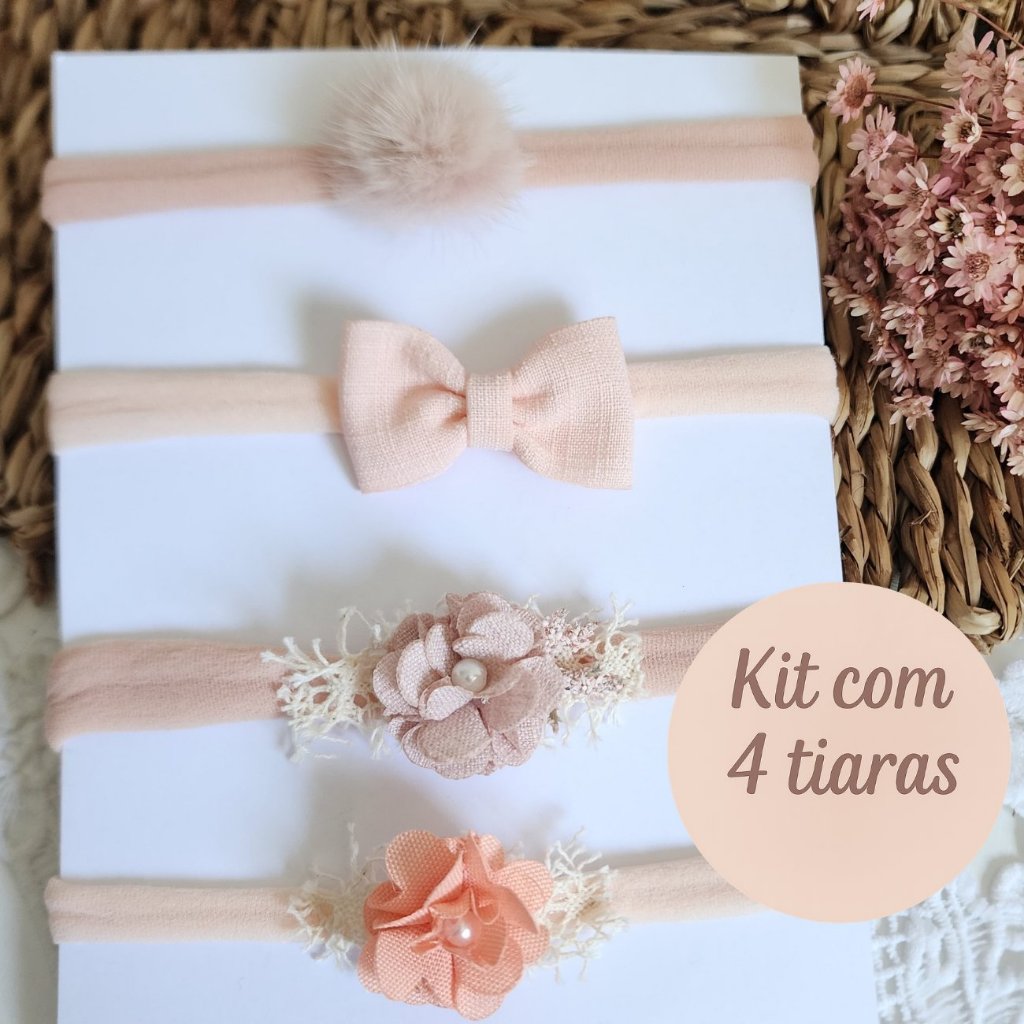 Kit com 4 laços pequenos (5cm) para bebês - cores neutras flores e ...