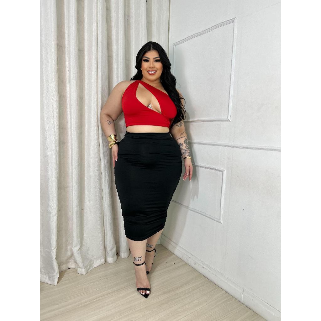 Cropped Gringa Manga Curta Plus Size Suplex | Shopee Brasil