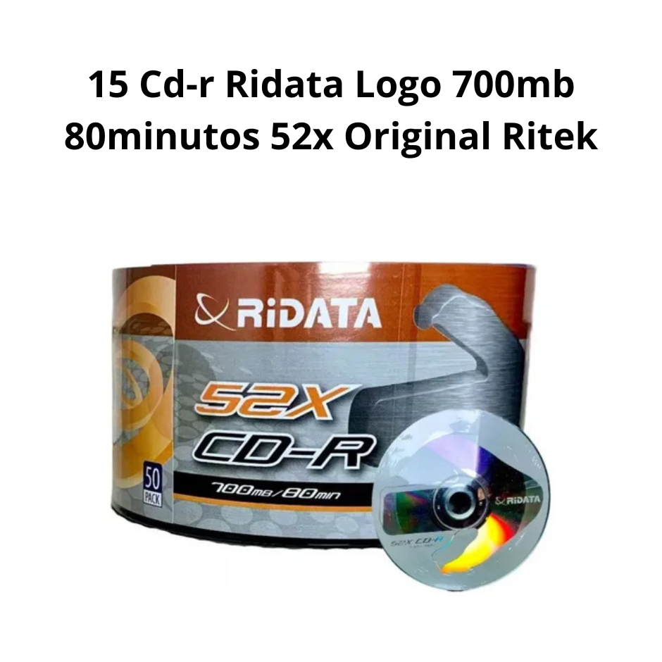 15 Cd-r Ridata Logo 700mb 80minutos 52x Original Ritek | Shopee Brasil