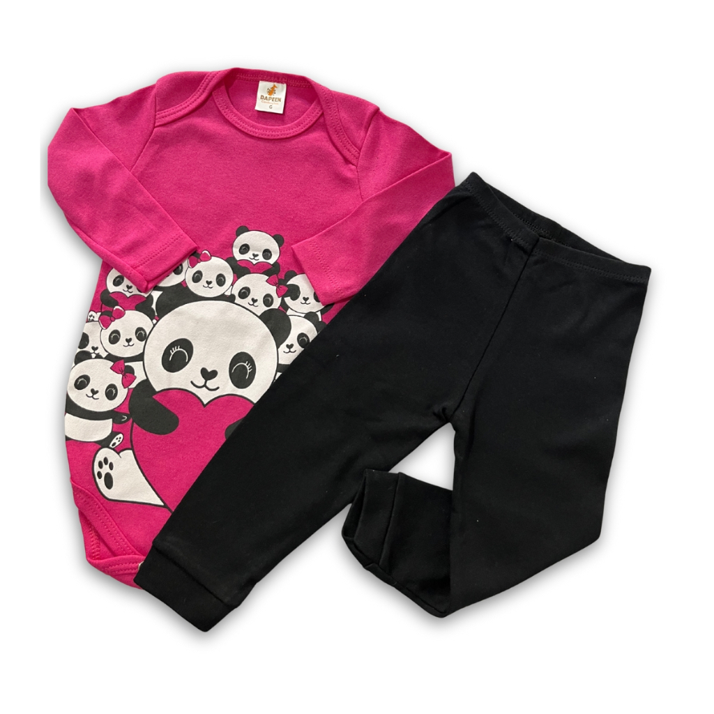 Conjunto Body + Mijão Bebê Menina em Suedine 100% Algodão Panda Rosa ...