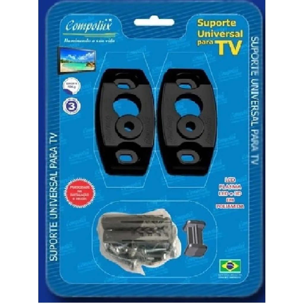 SUPORTE DE TV UNIVERSAL FIXO ATE 70KG C/ PARAFUSOS LCD PLASMA LED 3D 4K ...