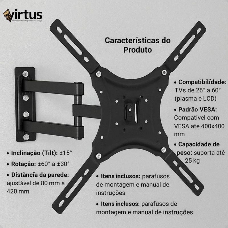 Suporte Tri Articulado Parede Tv Led Lcd Plasma 23 a 60 Polegadas Ate ...