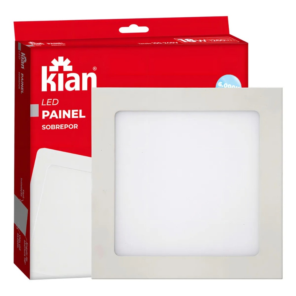 Luminária 24W Plafon Painel Led Kian Quadrado Sobrepor Frio 6500K 3500K ...