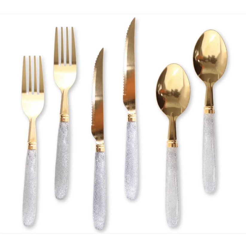 Conjunto Talheres dourado cabo em Resina brilho Glitter | Shopee Brasil