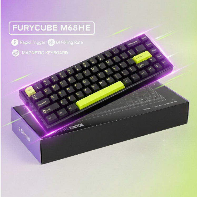 Teclado Gamer Fury Cube M68HE Magnético Rapid Trigger Hall Effect ...