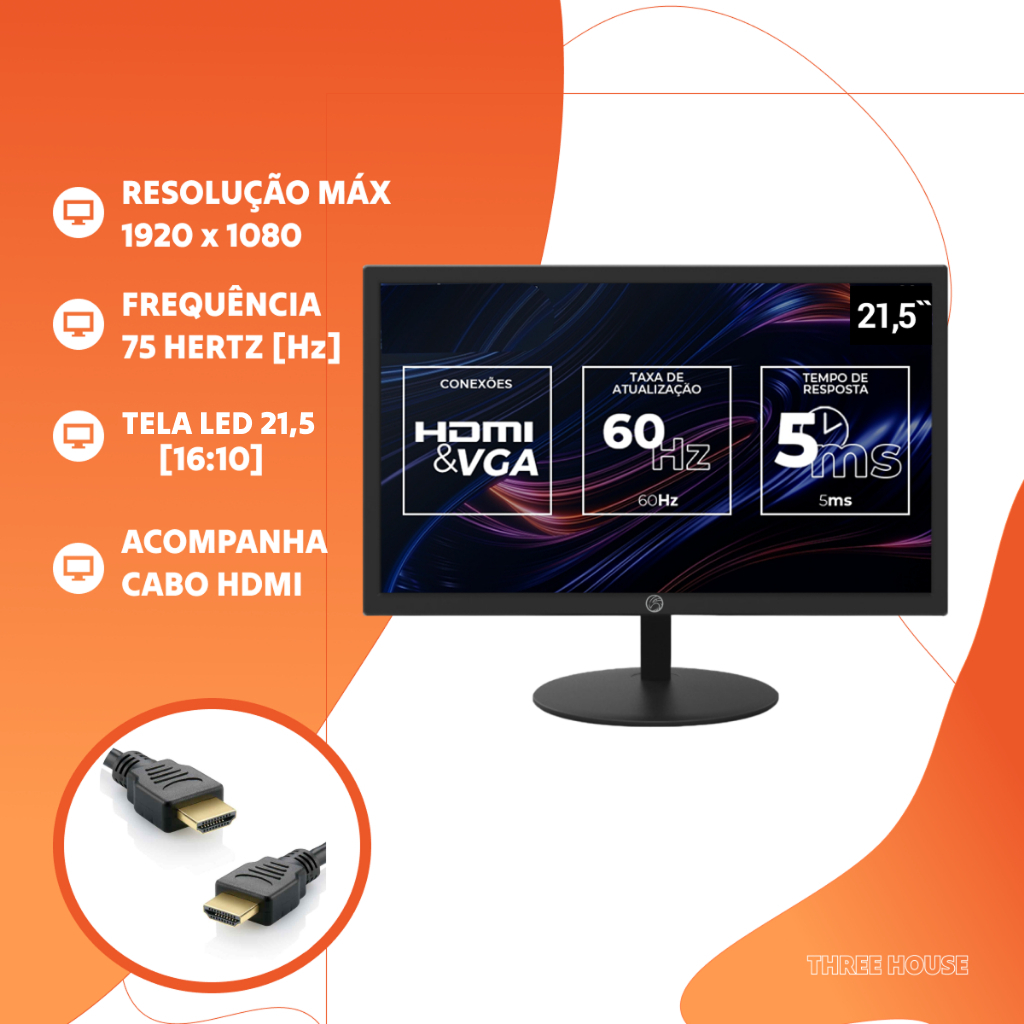 Monitor Led 21.5 Polegadas Brazilpc 22wr-75 Full HD 75hz Preto Widescreen | Shopee Brasil