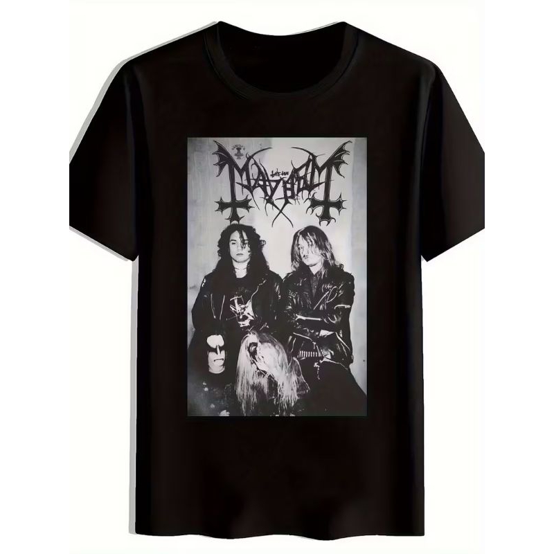 Camiseta Casual Banda Mayhem Estilo Black Metal 100% Algodão Tamanhos ...