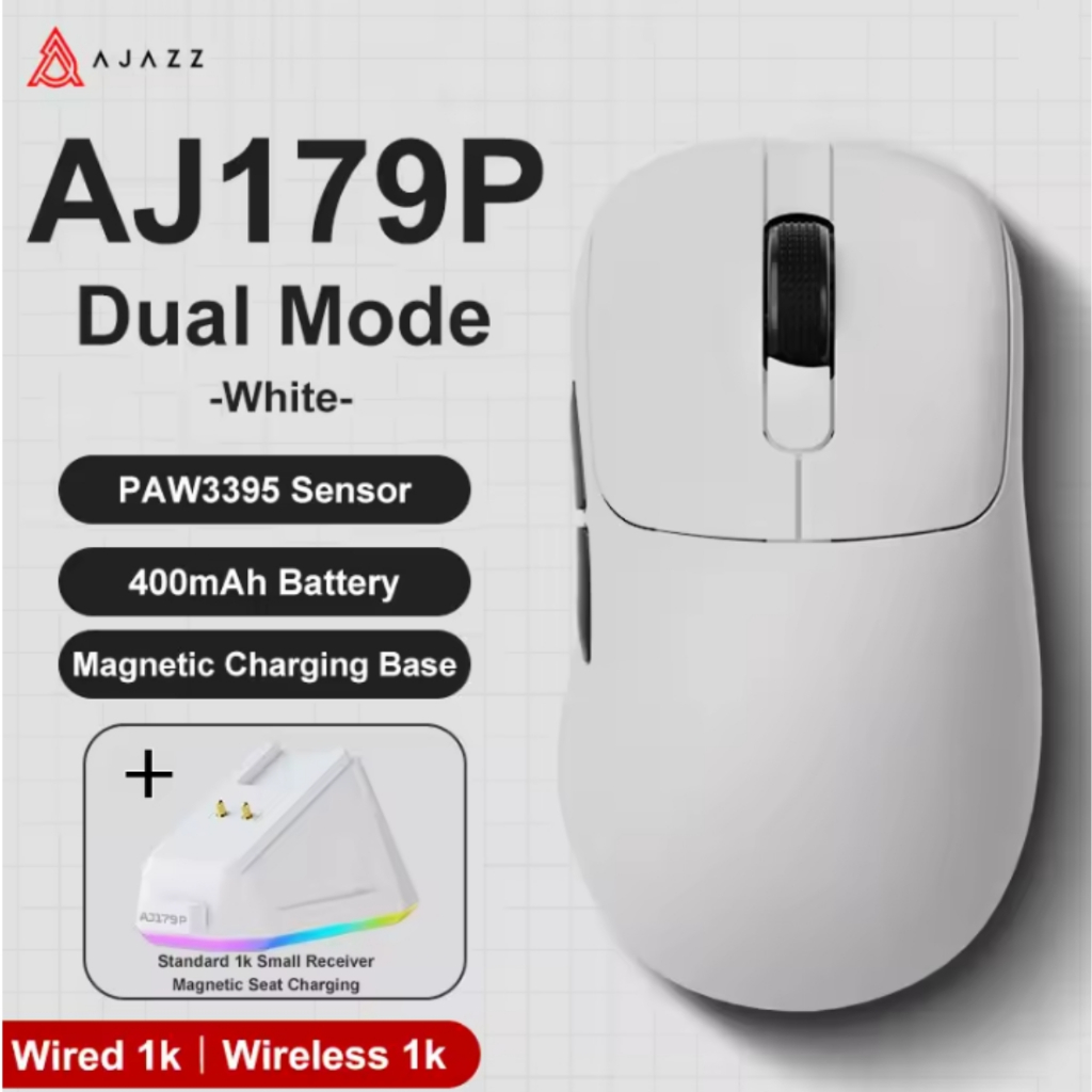Mouse Gamer Ajazz AJ179P Sem Fio 2.4G Bluetooth USB-C 26k DPI Sensor PAW3395 Huano Switch Com ...