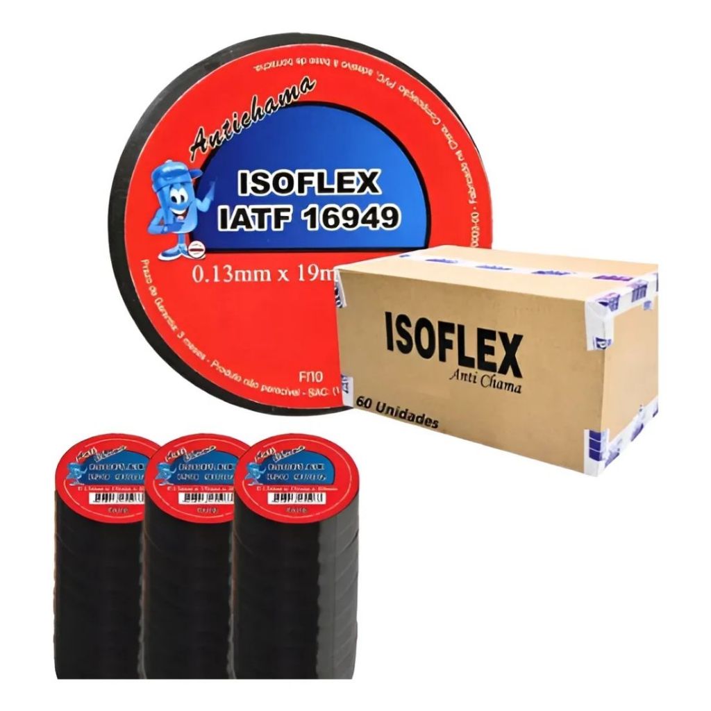 05 Unidades Fita Isolante Anti Chama Isoflex 19mm X 10m Preto Lisa ...