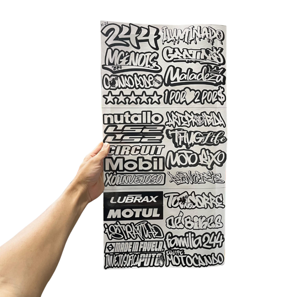 Super Cartela 27 Adesivos Laminados Premium de BH Preto e Branco – Plotar e Adesivar Capacete ...