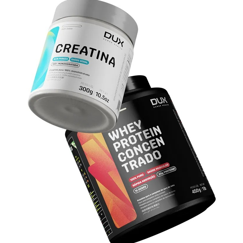 KIT WHEY PROTEIN DUX CONCENTRADO 450G + CREATINA 300G 100% PURA ...