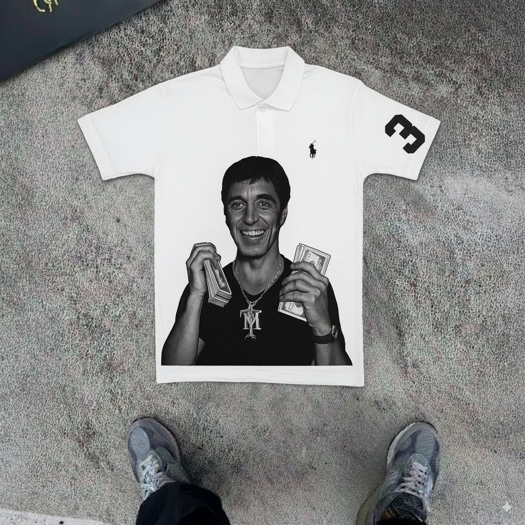 Camisa Polo Club Estilo Máfia Scarface TonyMontana Manga Curta ...
